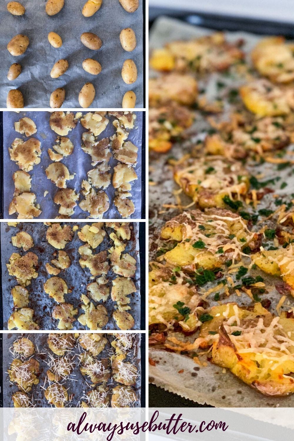 Crispy Garlic Parmesan Smashed Potatoes - Side dishes - always use butter