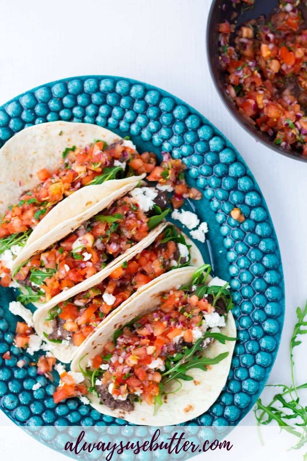Vegetarian Tacos with Black Beans, Feta Cheese & Pico de Gallo