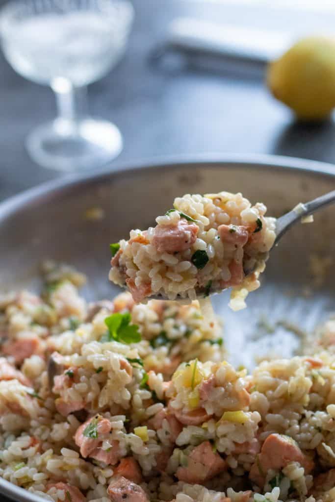 Super Easy Salmon Risotto with Leeks & Lemon - always use butter