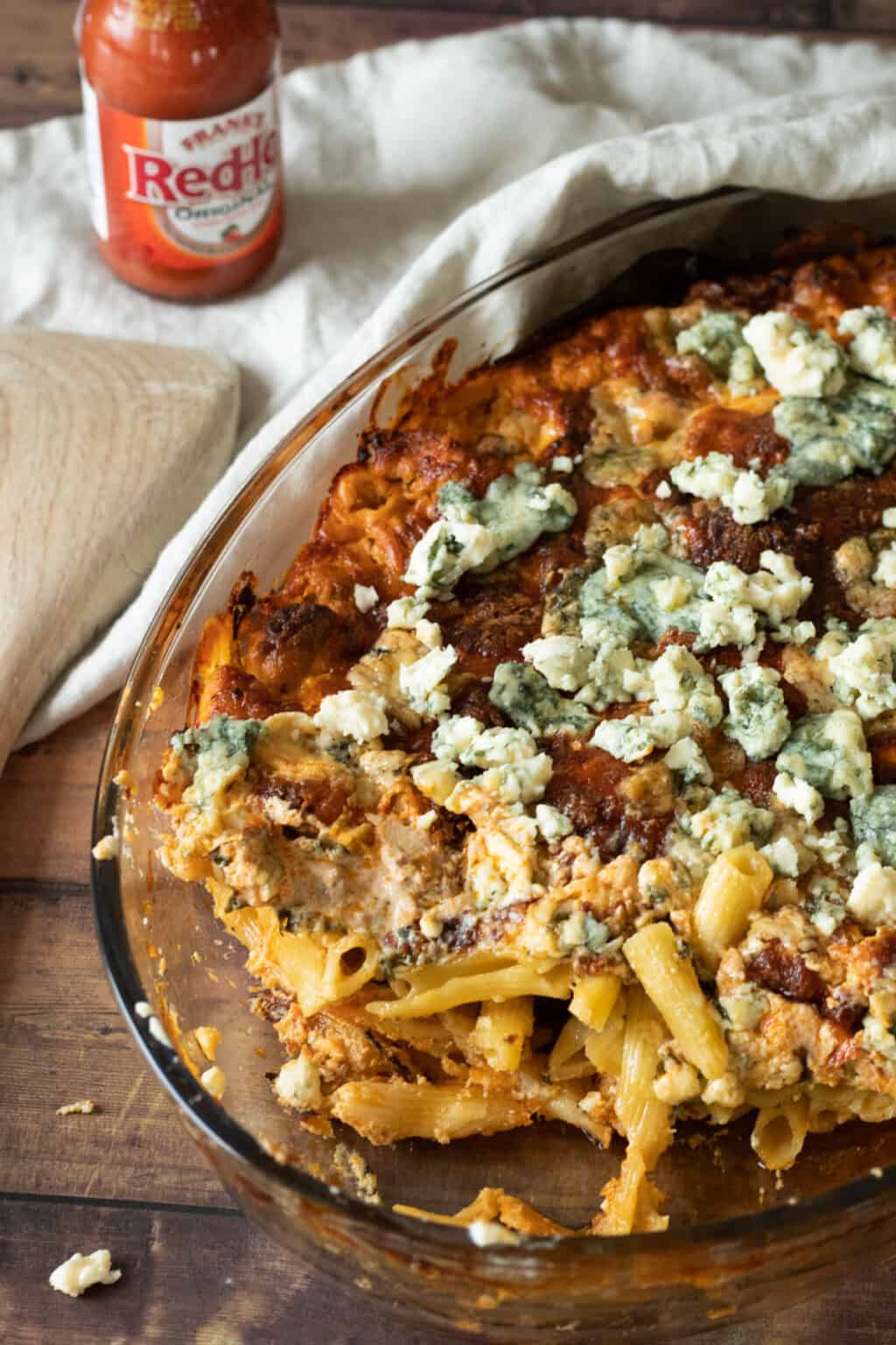 Easy Buffalo Chicken Pasta Bake - always use butter