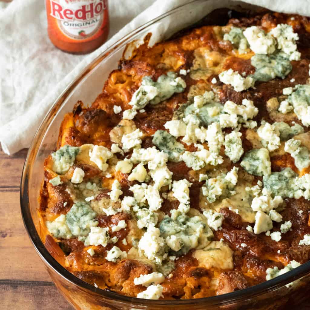 Easy Buffalo Chicken Pasta Bake - always use butter